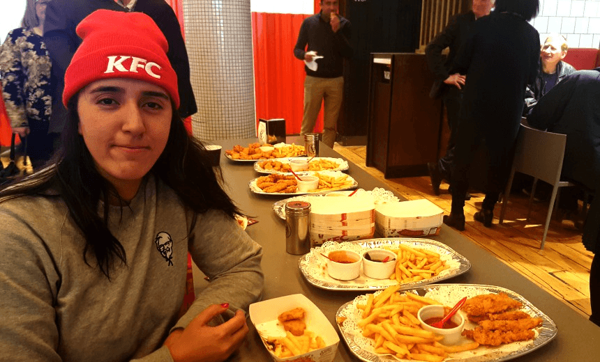 A KFC fangirl attends the opening of the fancy new KFC | The Spinoff