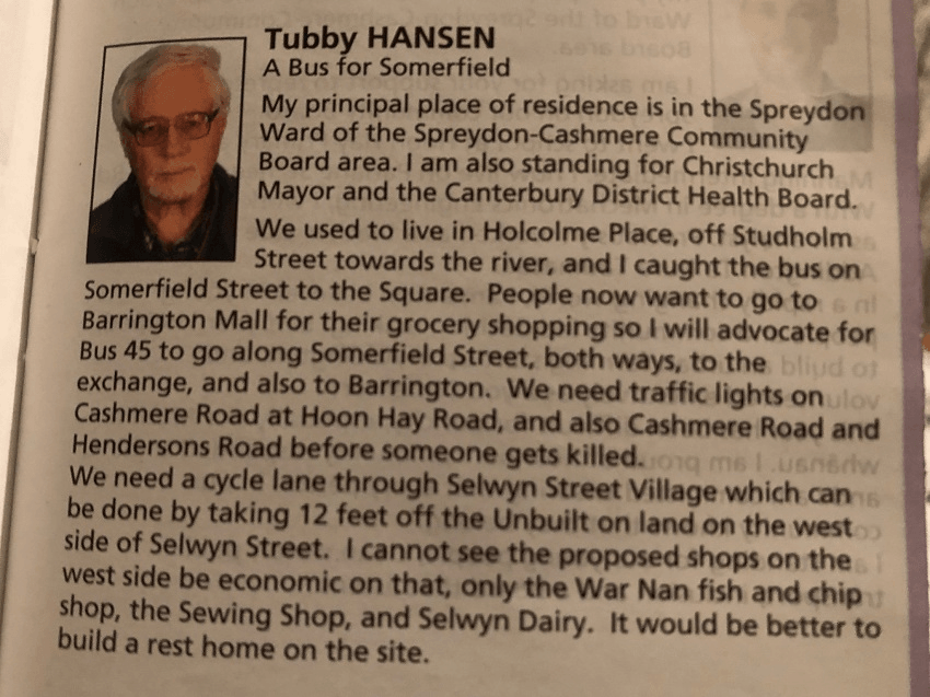 Tubby Hansen’s voting booklet blurbs are precious works of art | The ...