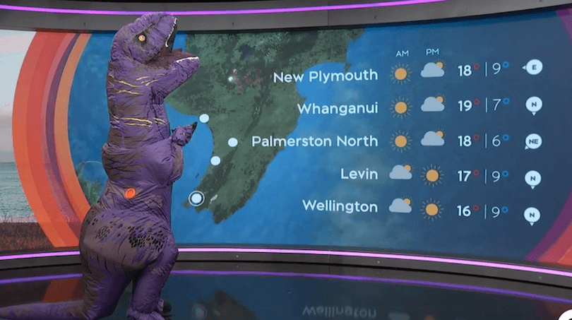 Why was Matty McLean in a dinosaur suit on Breakfast? | The Spinoff