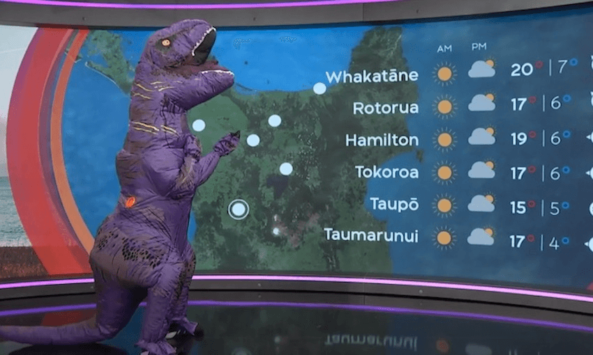Why was Matty McLean in a dinosaur suit on Breakfast? | The Spinoff