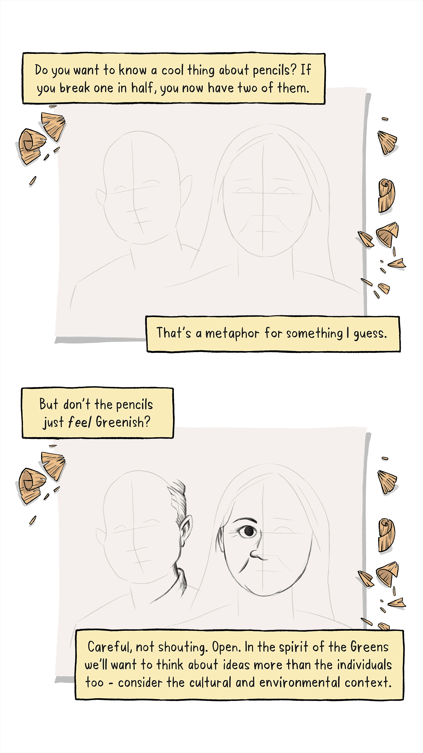 The Side Eye: How to draw Marama Davidson and James Shaw | The Spinoff