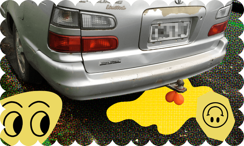 Yes, those are testicles hanging from my car | The Spinoff
