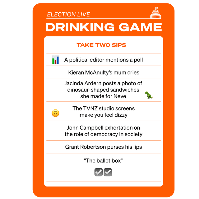 The epic Spinoff election night drinking game 2023 | The Spinoff