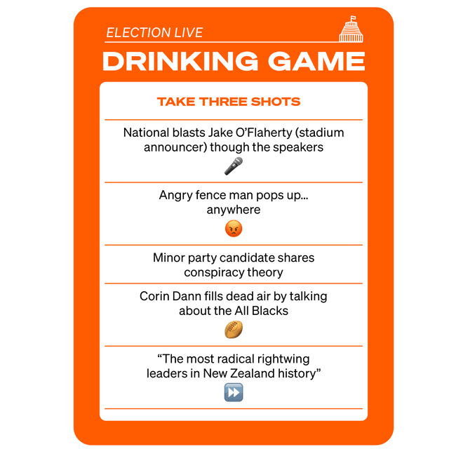 The epic Spinoff election night drinking game 2023 | The Spinoff
