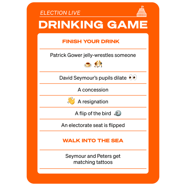 The epic Spinoff election night drinking game 2023 | The Spinoff