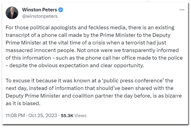 Winston Peters and the demonstrably true tweet | The Spinoff