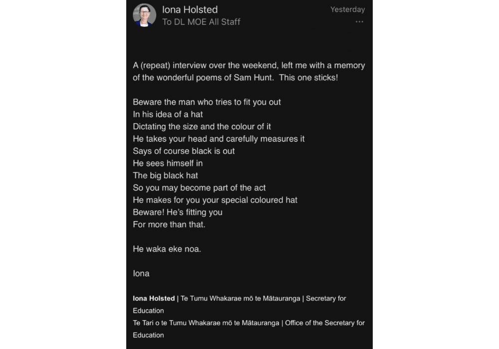 The Ministry of Education boss sent all staff a Sam Hunt poem – what ...
